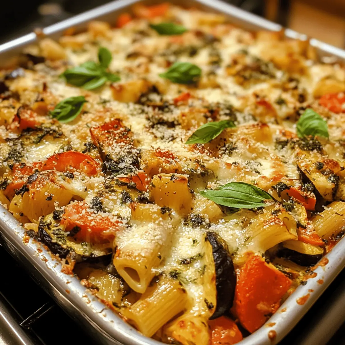 Easy Delicious Roasted Vegetable Pasta Bake with Gooey Cheese